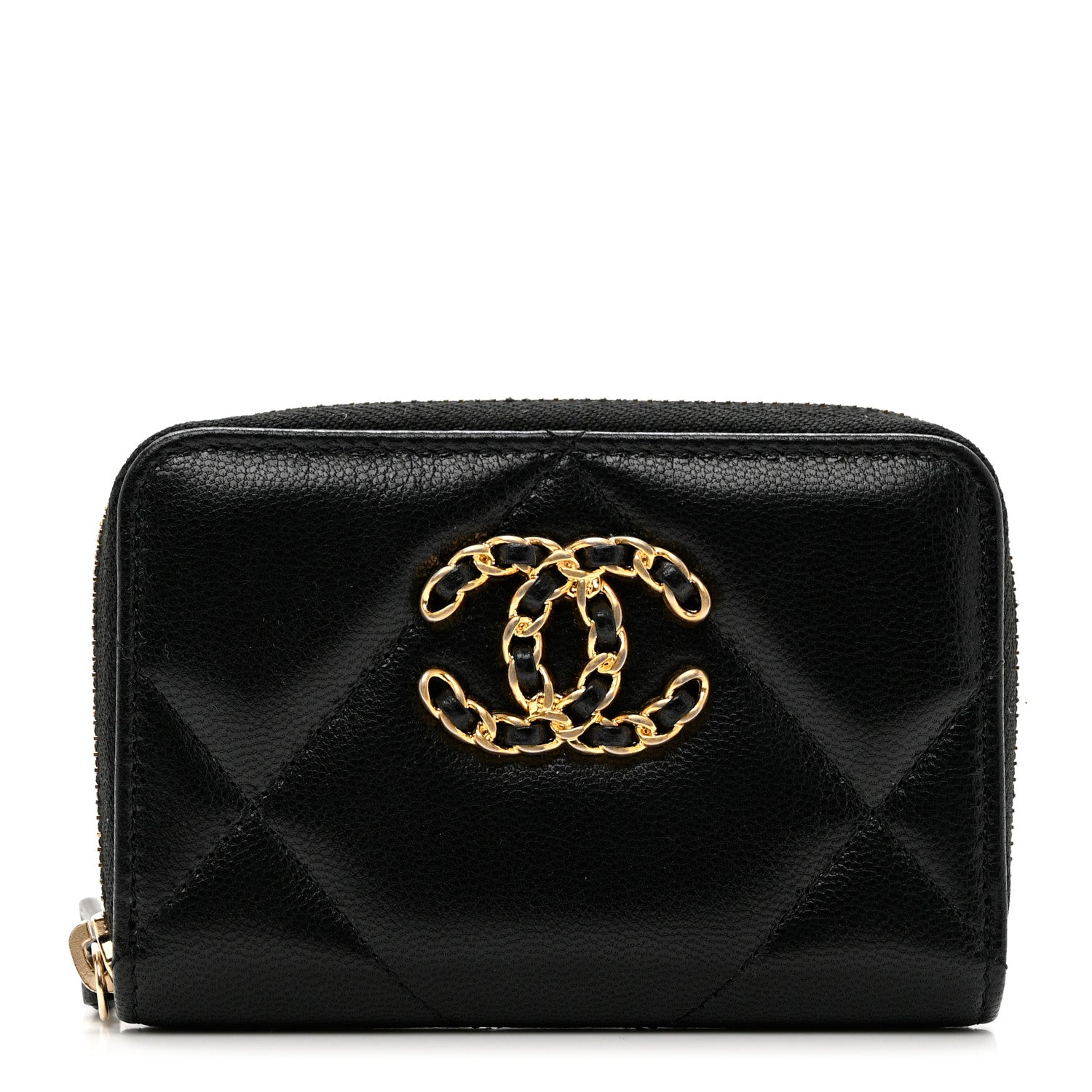 Chanel Shiny Goatskin Quilted Chanel 19 Zip Around Coin Purse Wallet ...