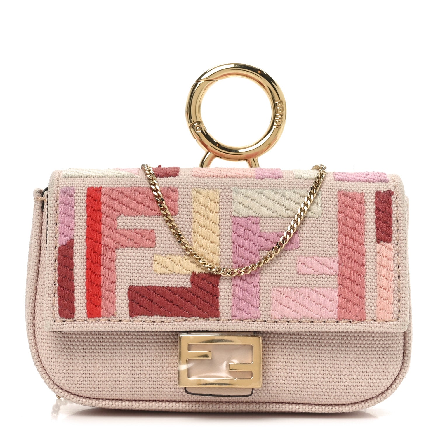 Fendi Canvas Vitello King FF Multicolor Embroidered Nano Baguette Charm ...