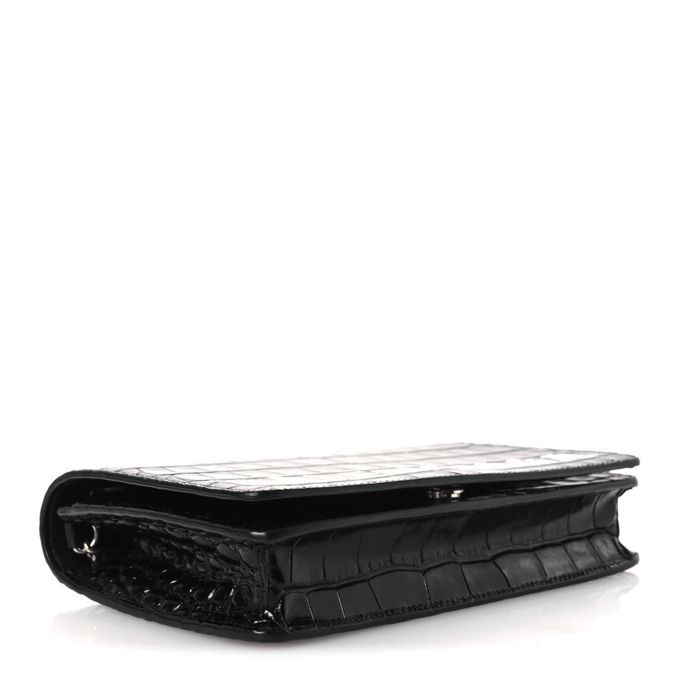 Balenciaga Shiny Calfskin Logo Crocodile Embossed Ville Wallet on Chain ...