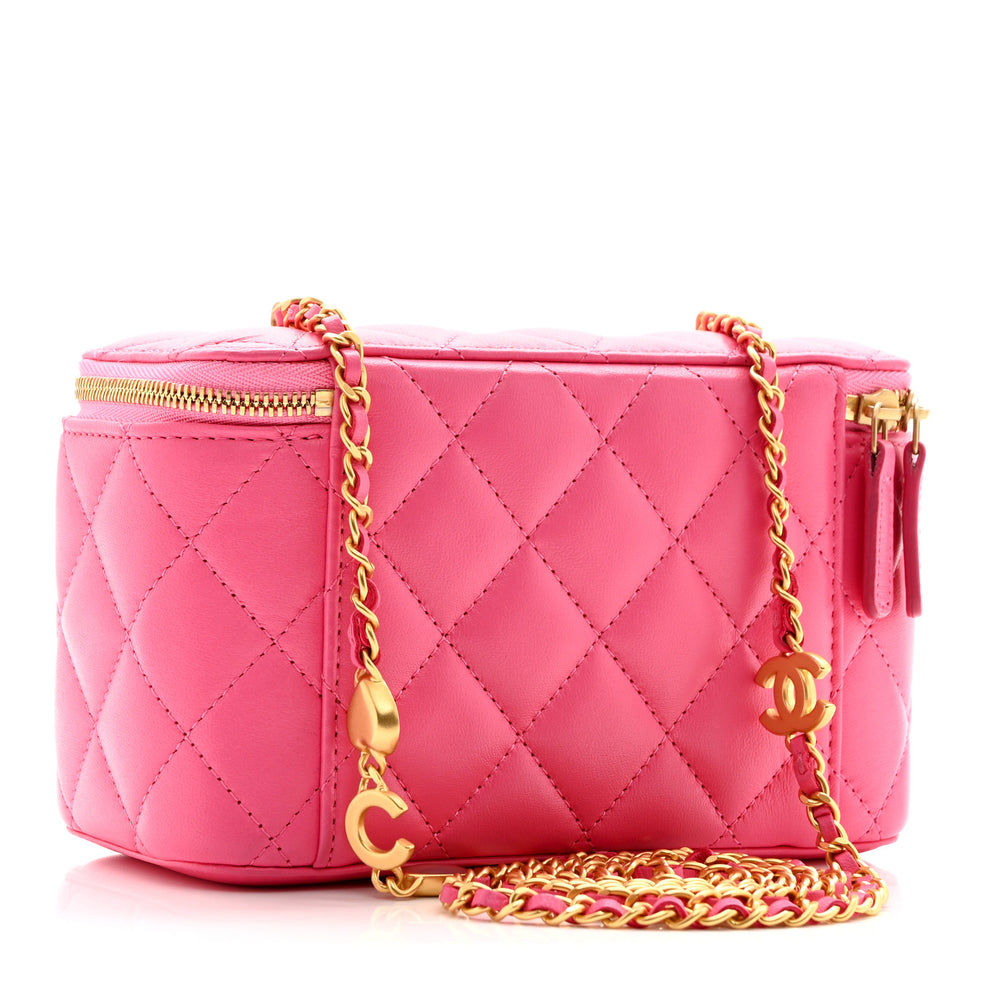 Chanel Lambskin Enamel Quilted Small Coco Hearts Vanity Case With Chain ...