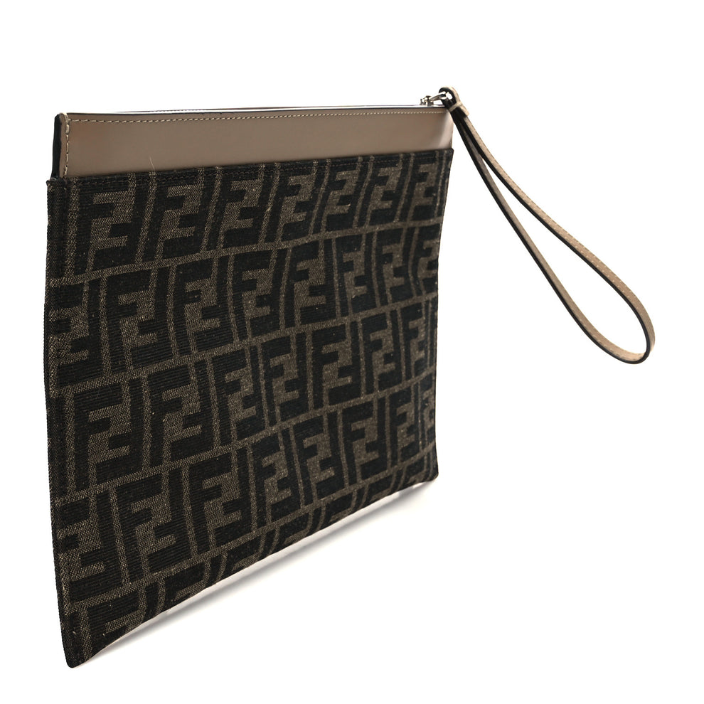 Fendi Vitello King Jacquard FF 1974 Medium Flat Pouch Tobacco Moro Sand ...