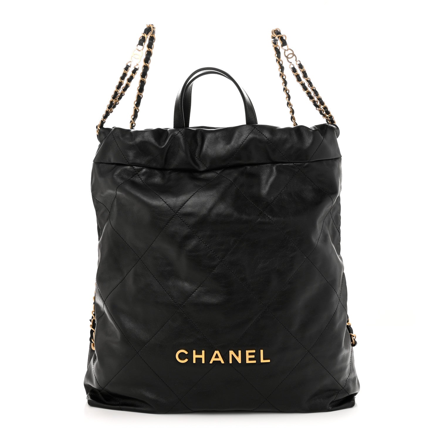Chanel Shiny Calfskin Quilted Chanel 22 Backpack Black 1383780 ...