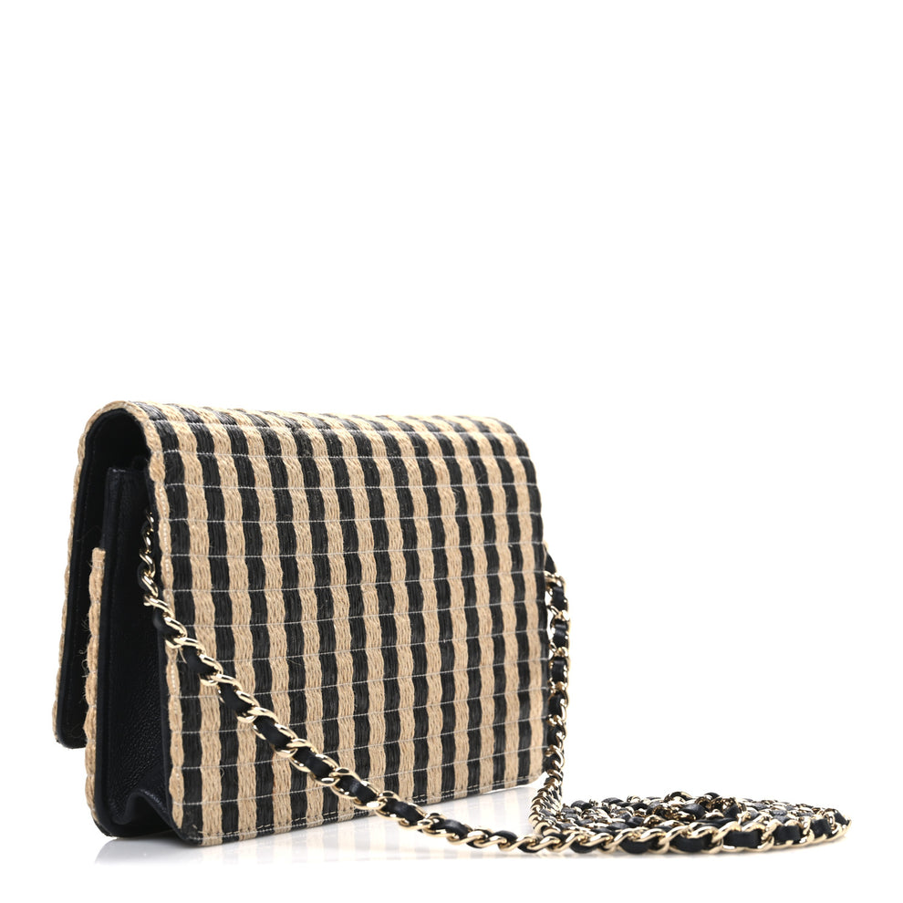 Chanel Raffia Jute Striped Urban Jungle Wallet On Chain WOC Black Beige ...