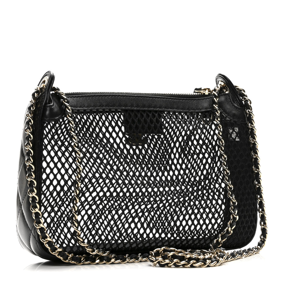 Chanel Mesh Shiny Lambskin Clutch With Chain Black 1773328 – FASHIONPHILE