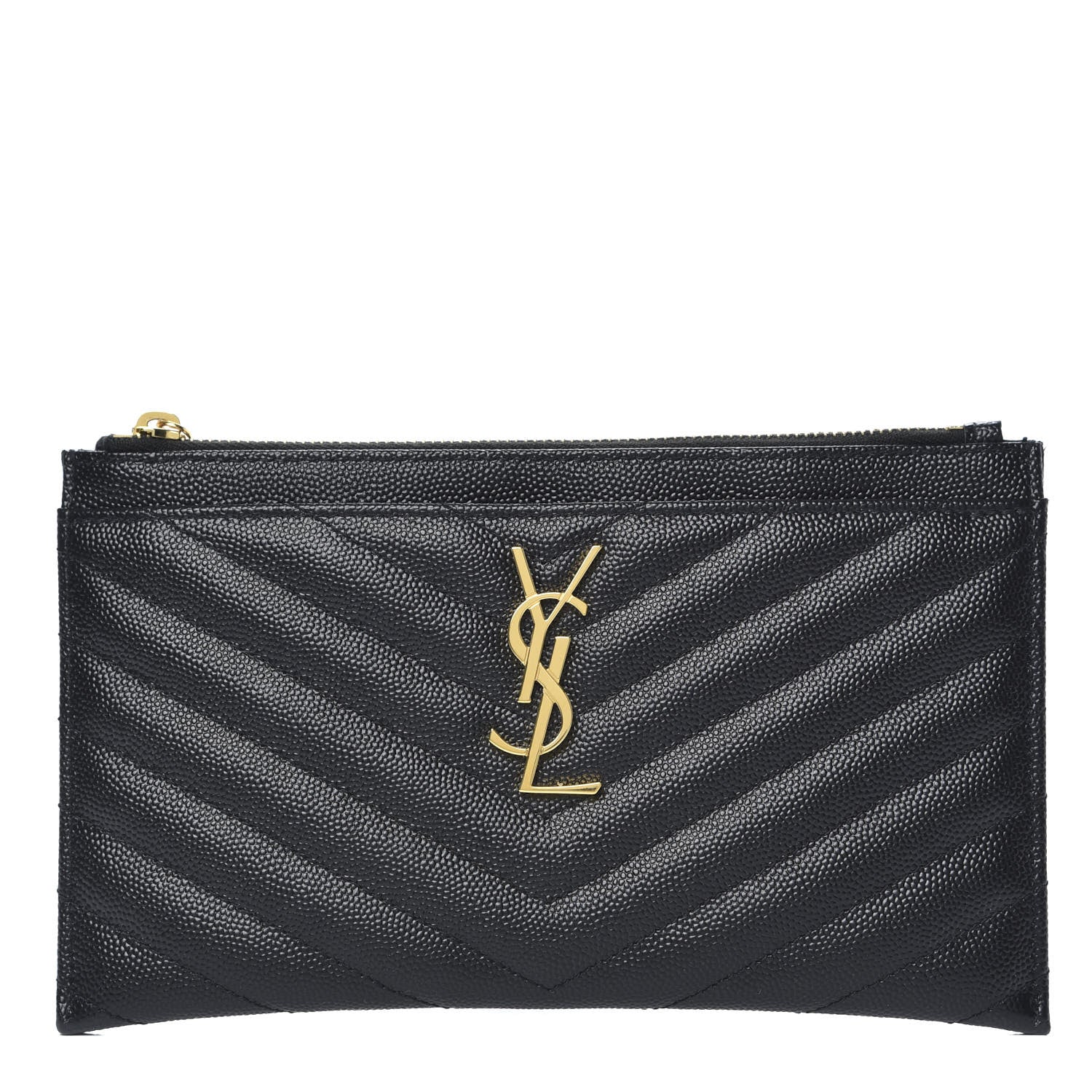 Saint Laurent Grain De Poudre Chevron Monogram Bill Pouch Black 690489 ...