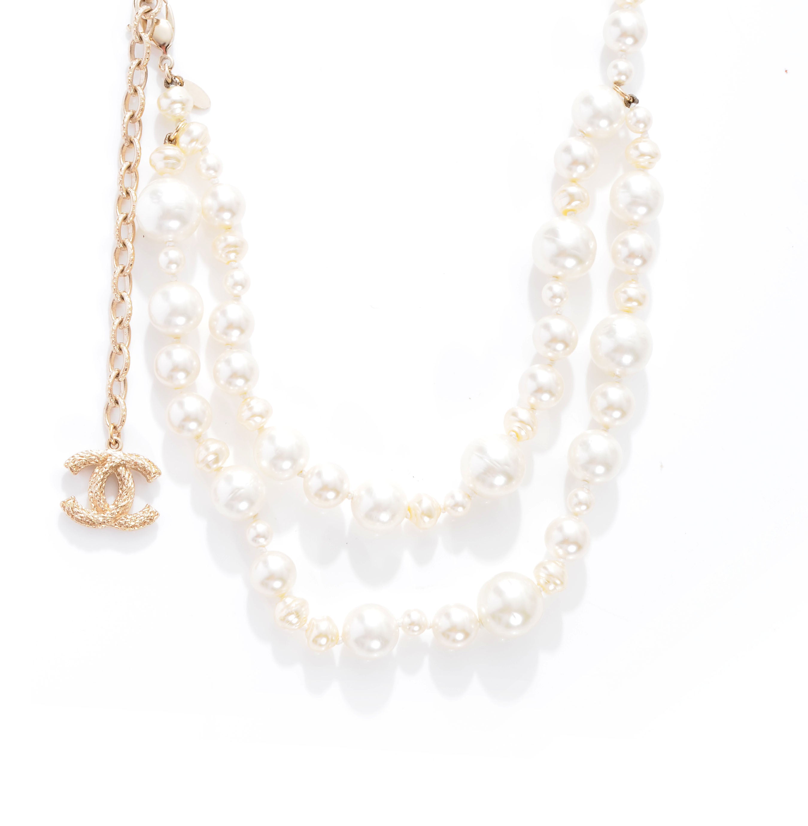 Chanel Irregular Pearl Double Strand CC Paris Shanghai Necklace Gold ...
