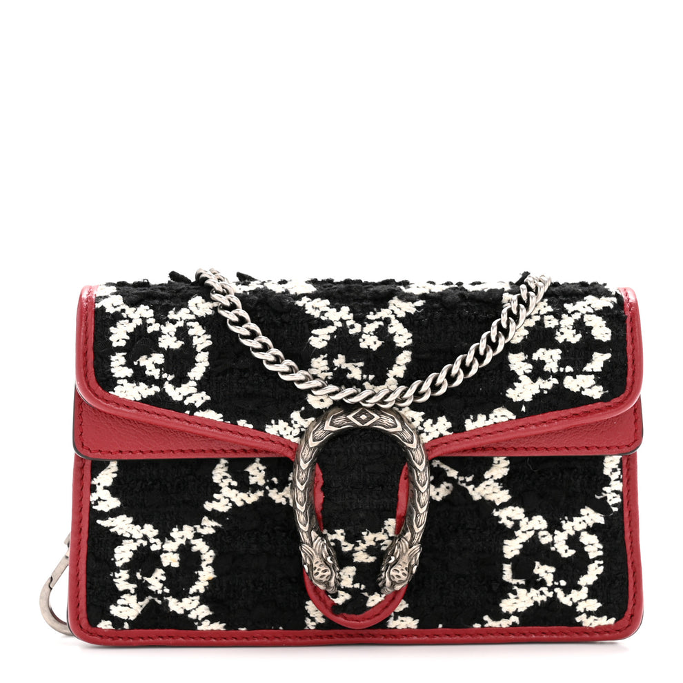 Gucci Tweed GG Monogram Super Mini Dionysus Shoulder Bag Black White ...