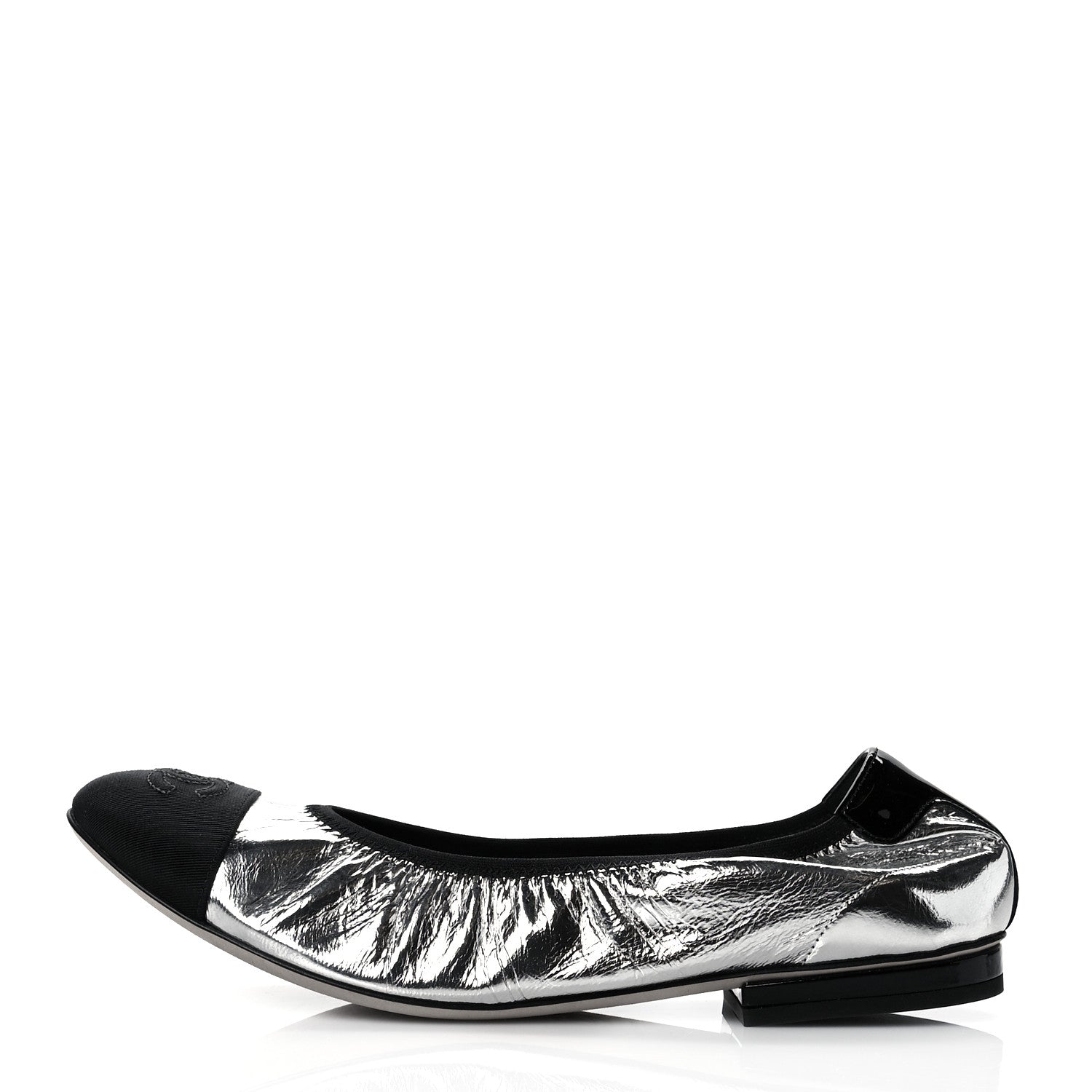 Chanel Metallic Laminated Goatskin Patent Grosgrain CC Elastic Cap Toe ...