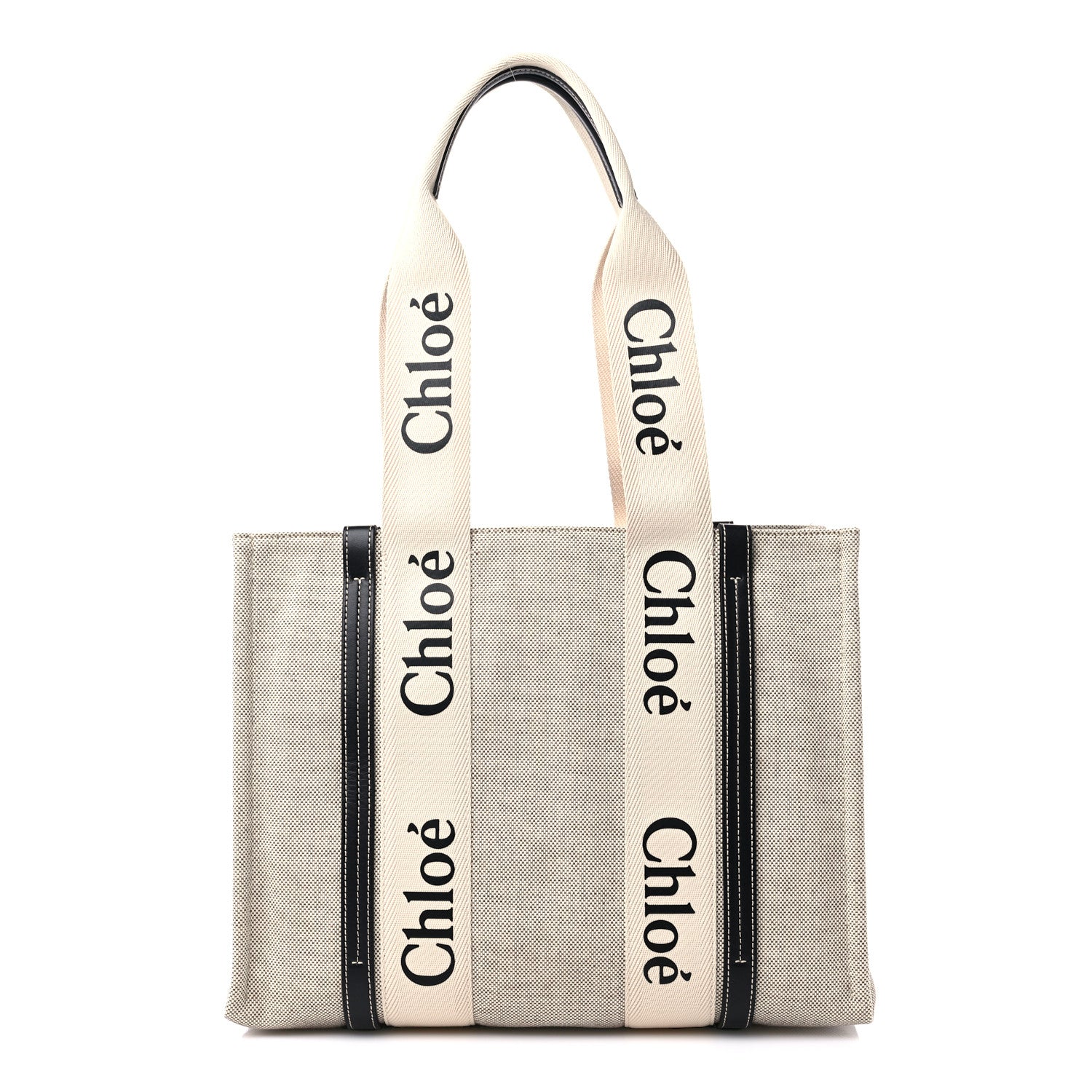 Chloe Cotton Calfskin Medium Woody Ribbon Tote White Black 1294938 ...