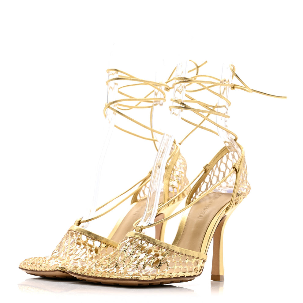 Bottega Veneta Mesh Nappa Stretch Ankle Tie 90mm Sandals 37 Gold ...