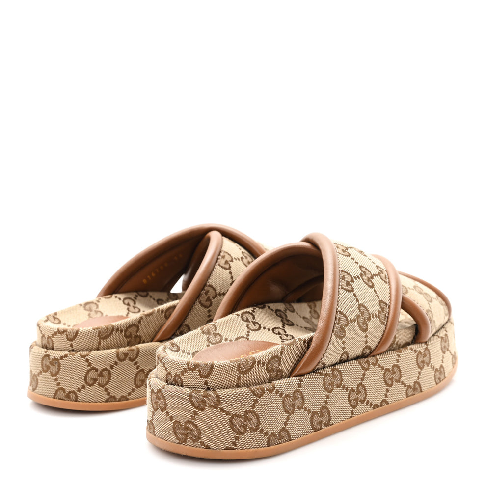 Gucci Monogram GG Calfskin Angelina Platform 55mm Slide Sandals 35 ...