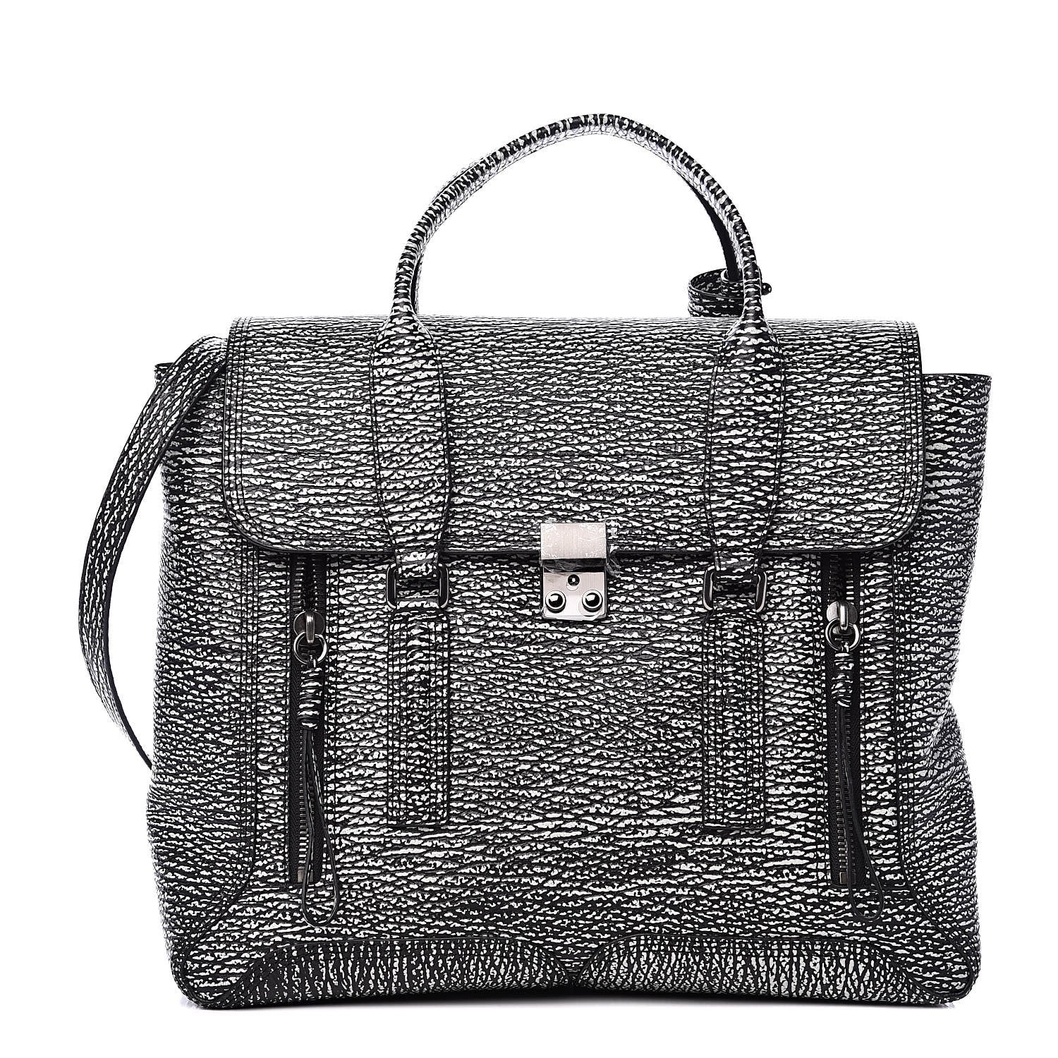 3.1 Phillip Lim 3.1 Textured Calfskin Large Pashli Satchel Black Cream ...