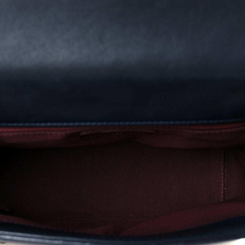 Chanel Glazed Calfskin Quilted Medium Gold Bar Top Handle Flap Black ...