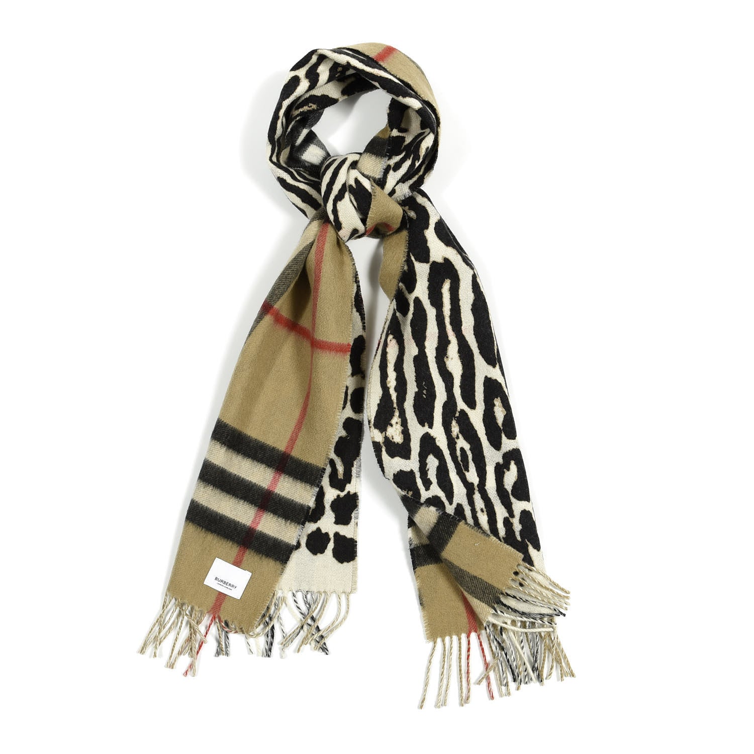Burberry Cashmere Giant Check Leopard Print Reversible Fringe Scarf ...