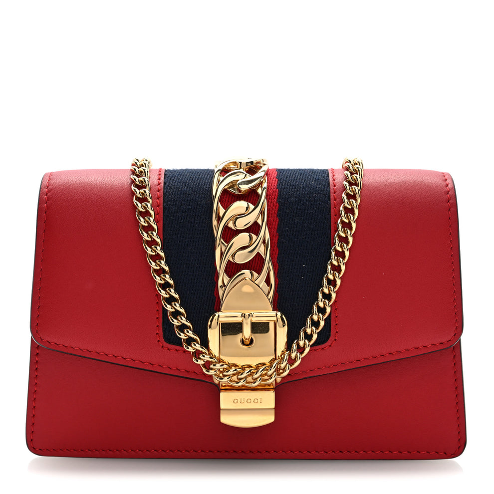 Gucci Calfskin Super Mini Sylvie Chain Shoulder Bag Hibiscus Red ...