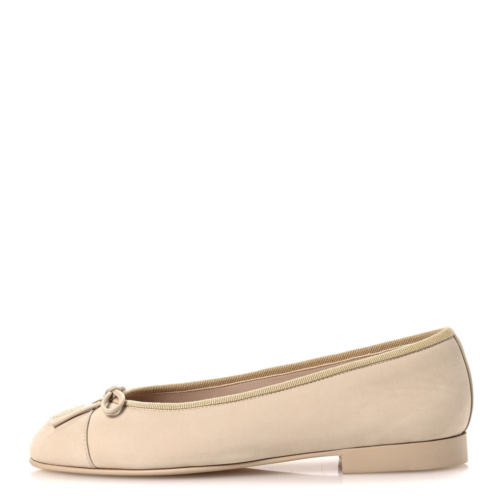 Chanel Suede Calfskin Cap Toe CC Ballerina Flats 36 Beige 1890920 ...