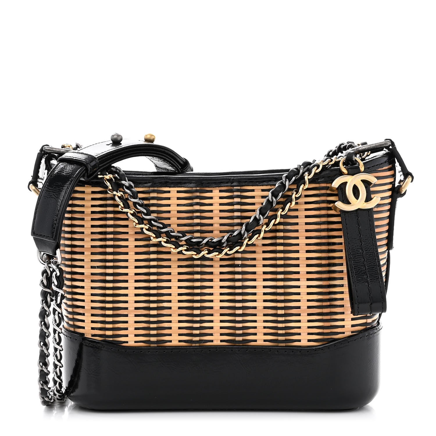 Chanel Rattan Calfskin Small Gabrielle Hobo Beige Black 1439320 ...