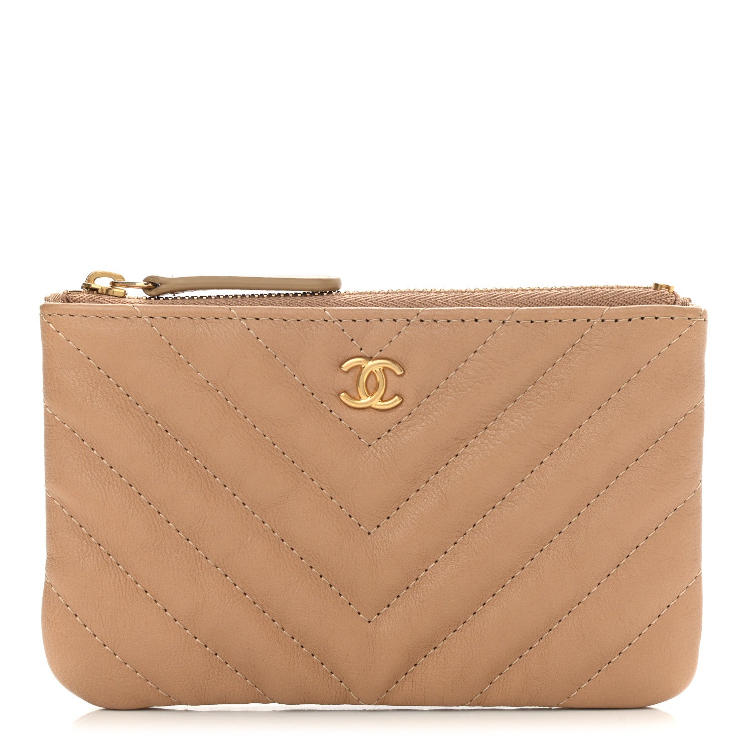 Chanel Flat Chevron Quilted Small Cosmetic Case Beige 1145451 ...