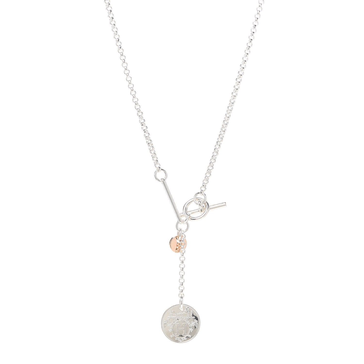 Hermes Sterling Silver 18K Rose Gold PM Ex-Libris Pendant Necklace ...