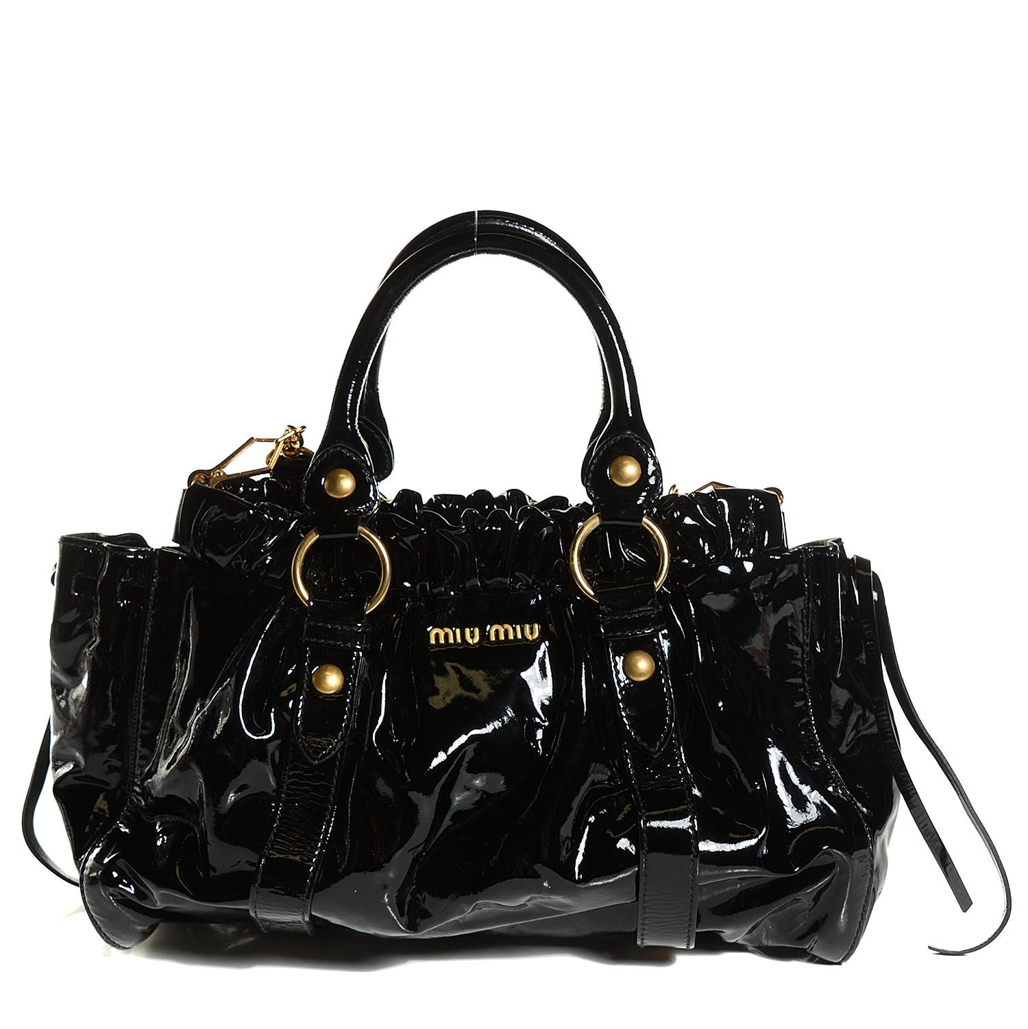 Miu Miu Vernice Patent Gathered Tote Black 109823 – FASHIONPHILE