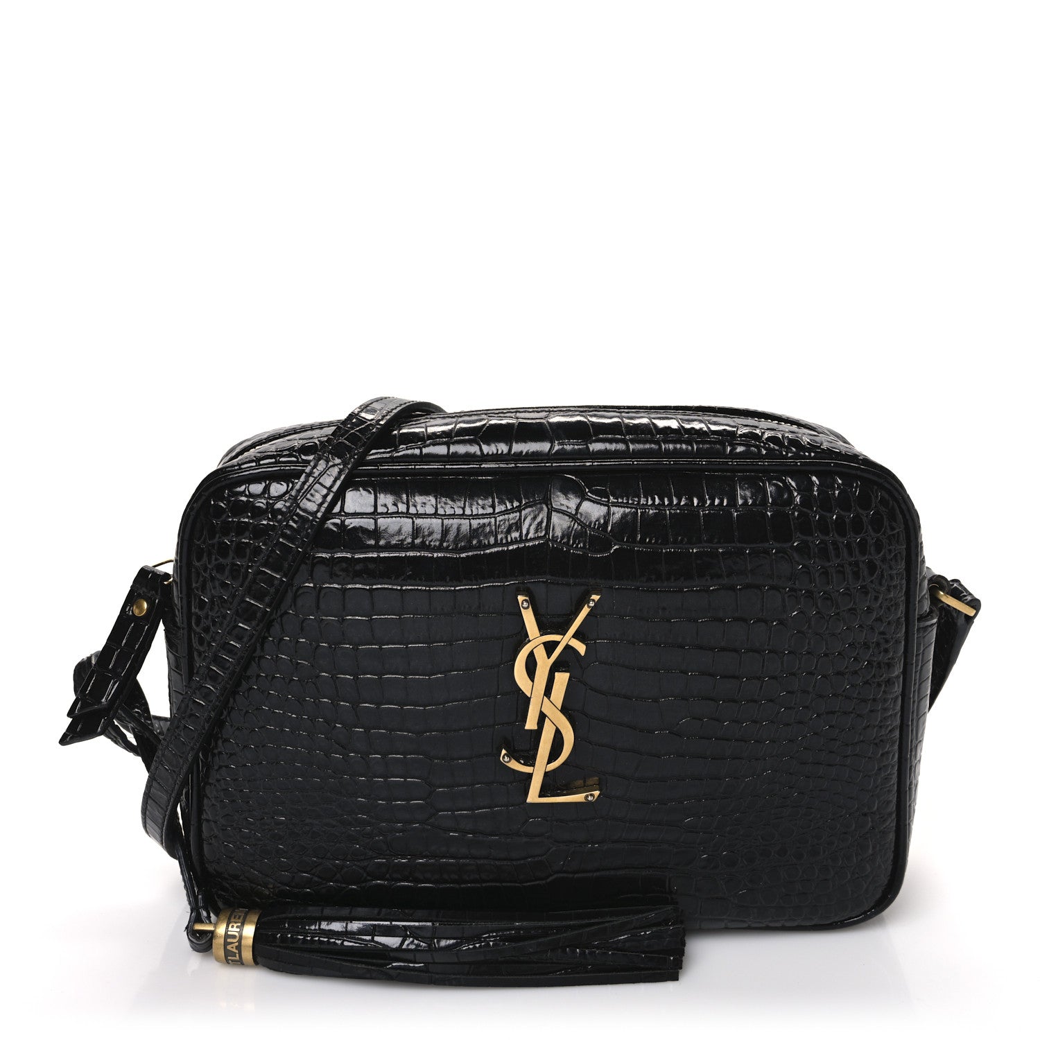 Saint Laurent Patent Calfskin Crocodile Embossed Monogram Lou Camera ...