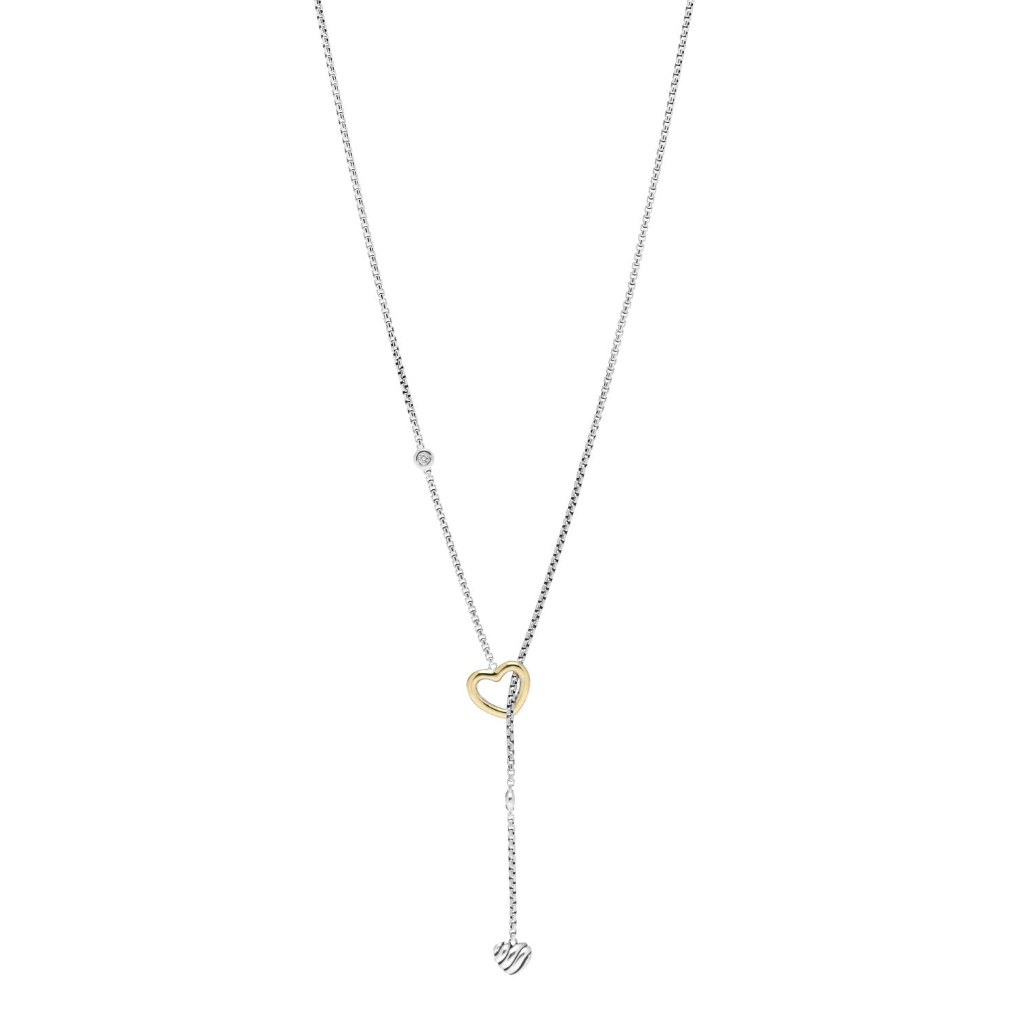 David Yurman Sterling Silver 18K Yellow Gold Diamond Cable Heart Lariat ...