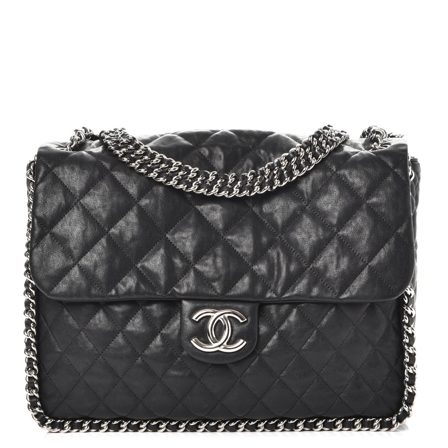 Chanel Washed Lambskin Quilted Maxi Chain Around Flap Black 234253 ...