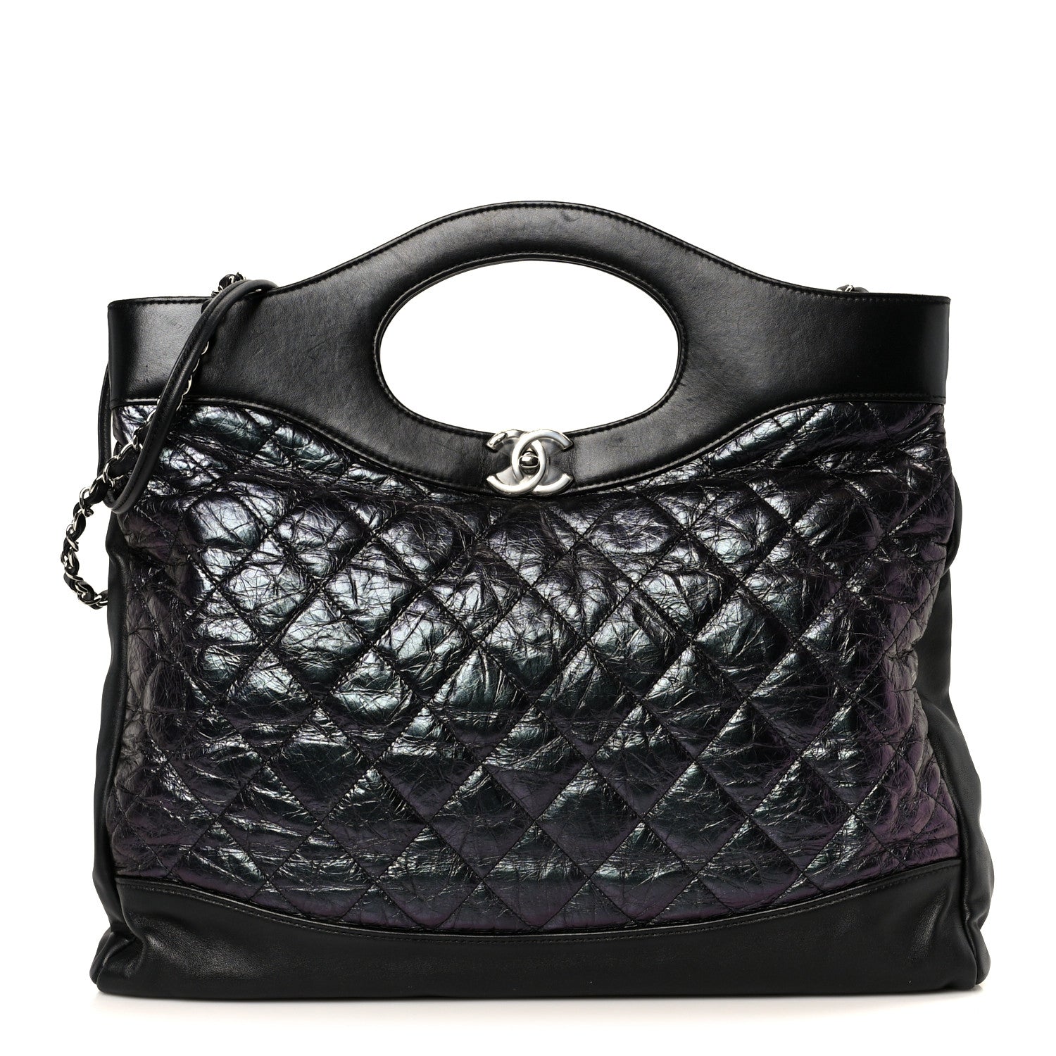 Chanel Crumpled Calfskin Quilted 31 Large Shopping Bag Black 1814817 ...