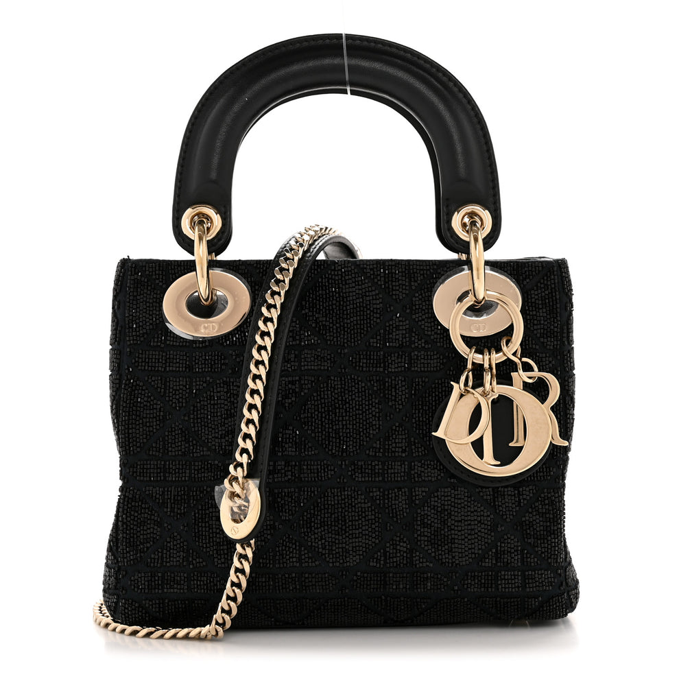 Christian Dior Lambskin Cannage Beaded Embroidery Mini Lady Dior Black ...