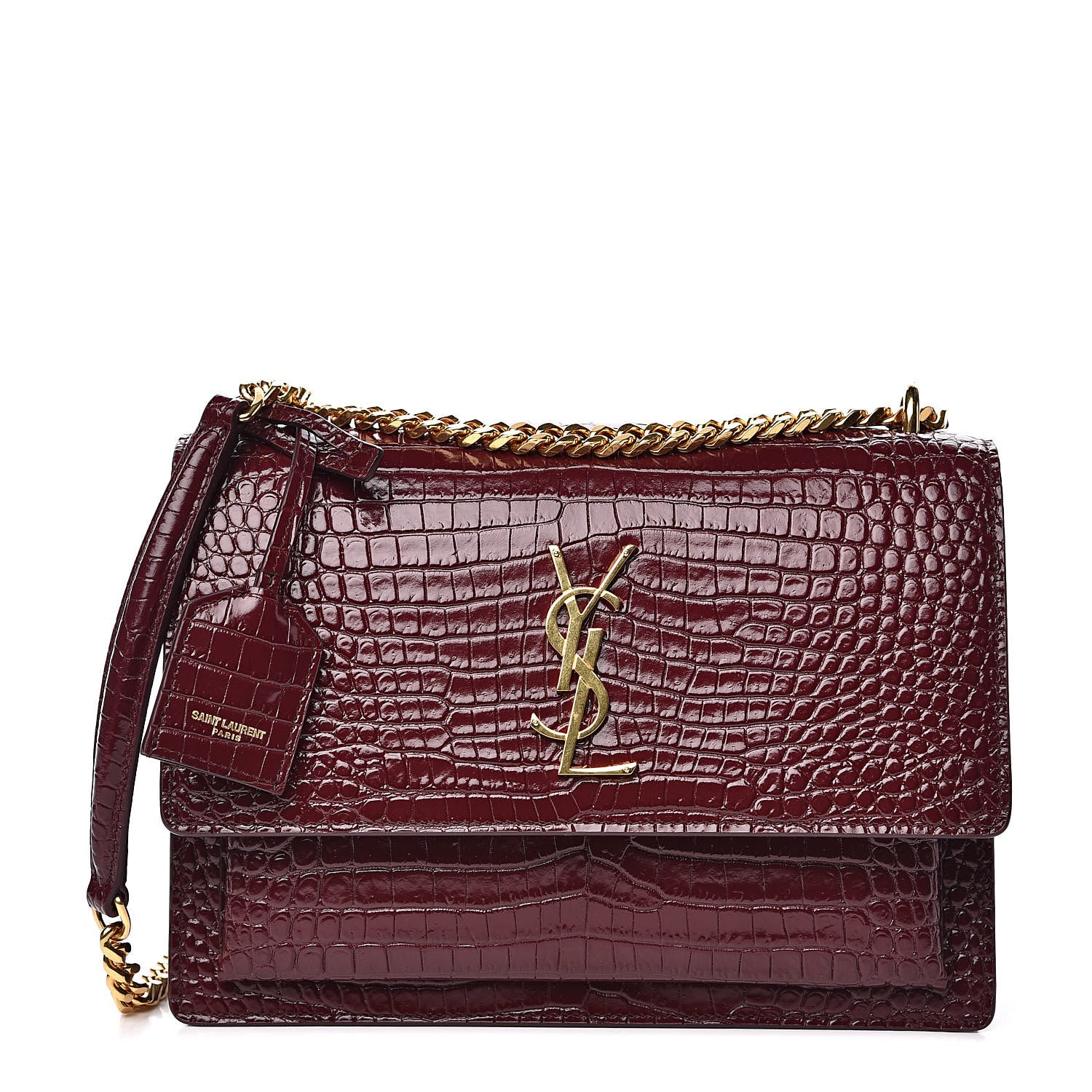 Saint Laurent Calfskin Crocodile Embossed Medium Monogram Sunset Rouge ...