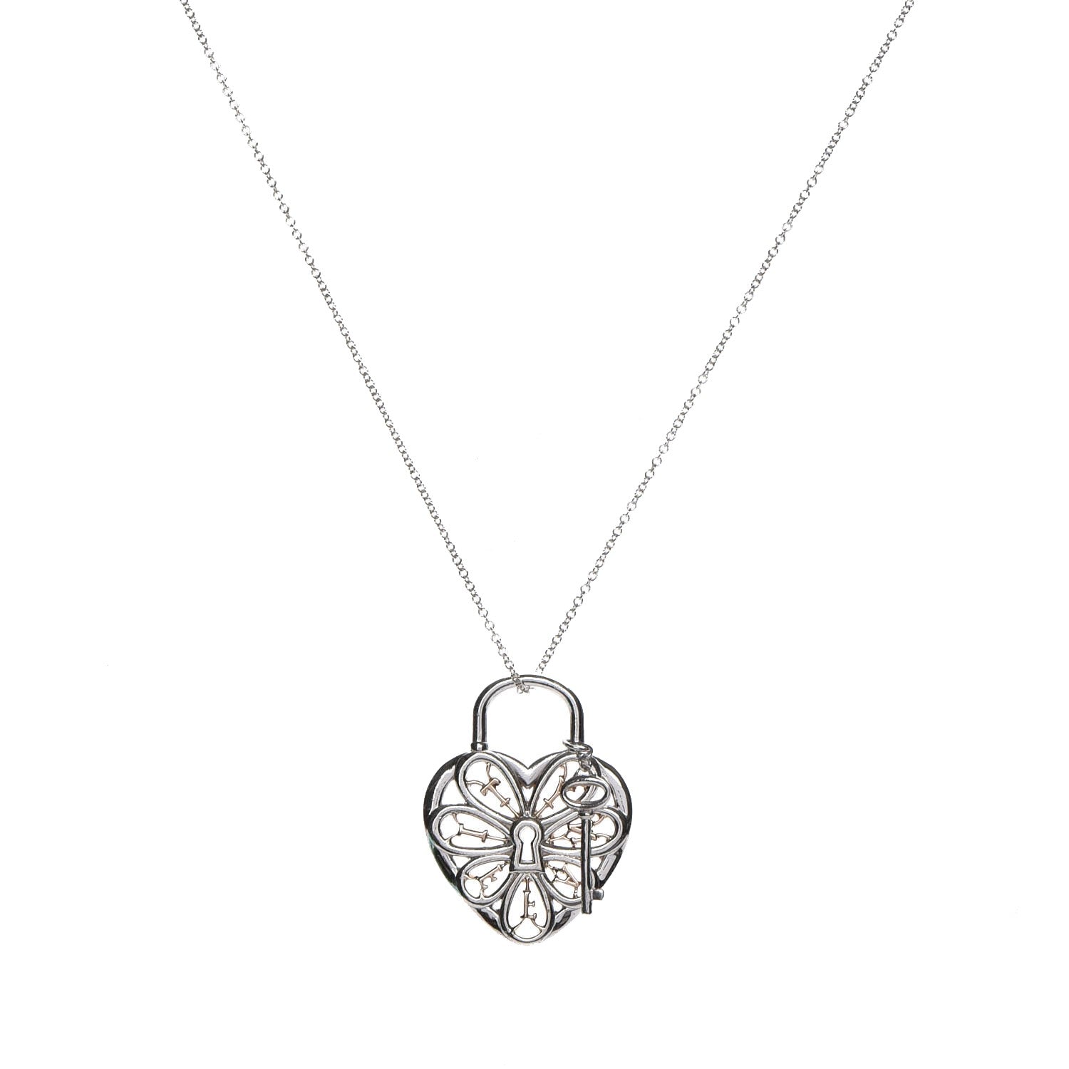 Tiffany Sterling Silver 18K Yellow Gold Filigree Heart Key Pendant ...
