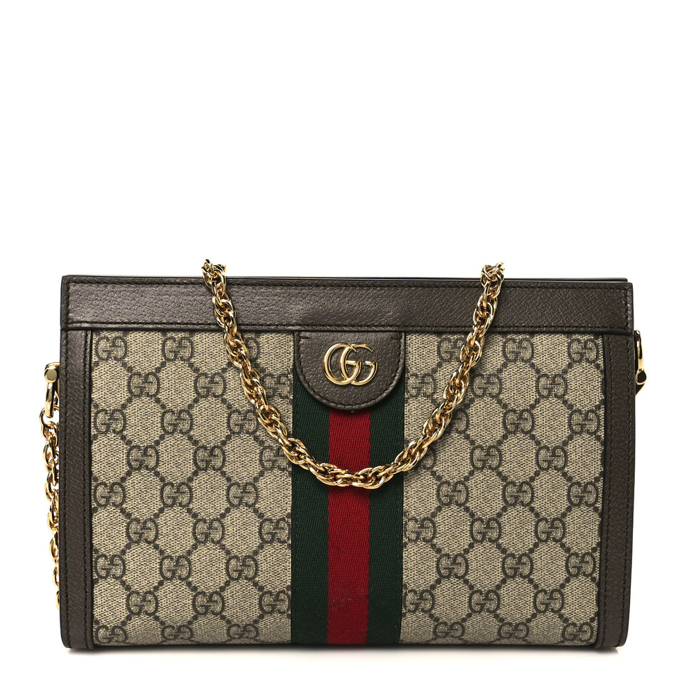 Gucci GG Supreme Monogram Web Small Ophidia Chain Shoulder Bag Brown ...