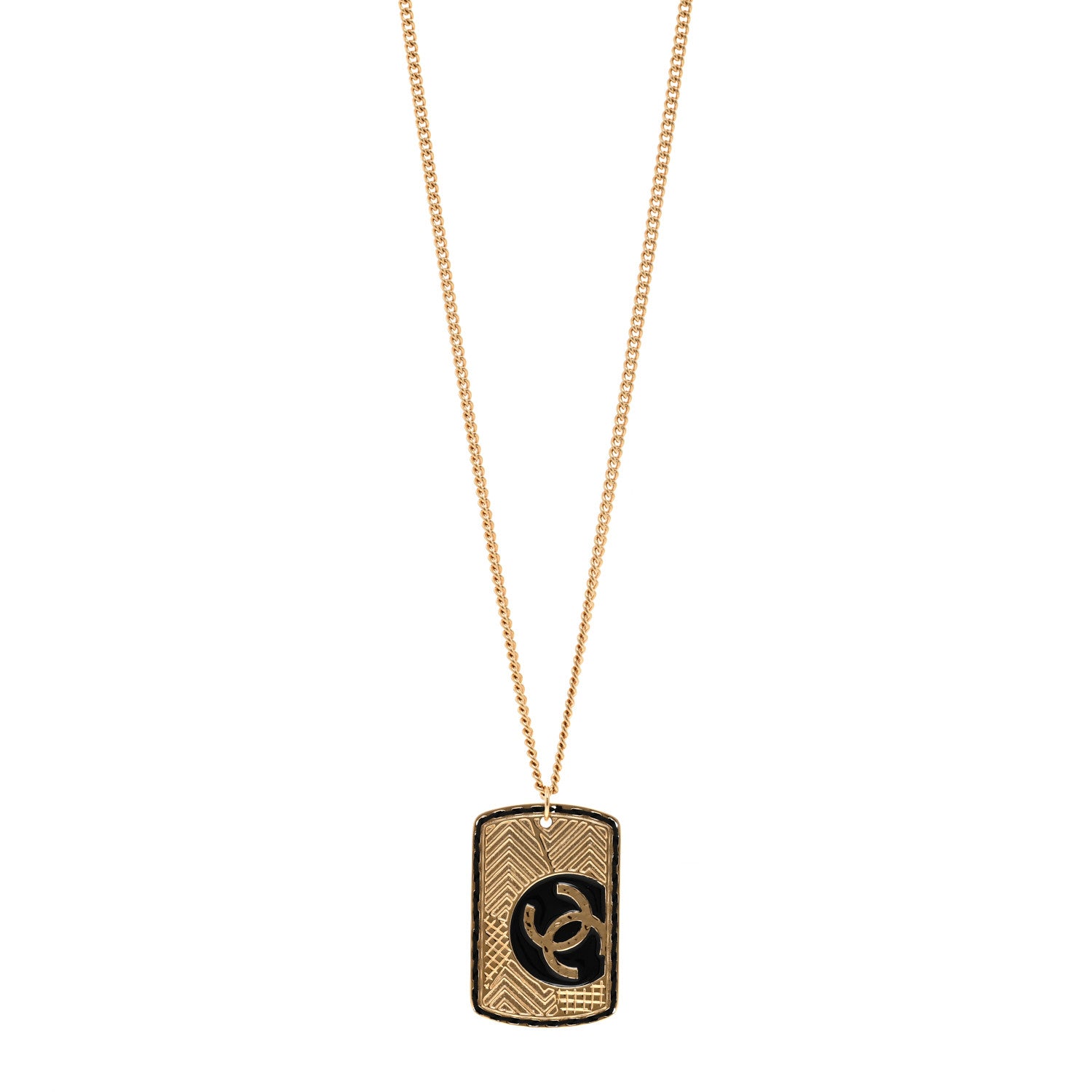 Chanel CC ID Dog Tag Charm Necklace Gold Black 1657504 – FASHIONPHILE