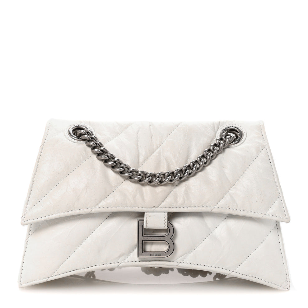 Balenciaga Crushed Calfskin Quilted Small Crush Chain Bag Optic White ...