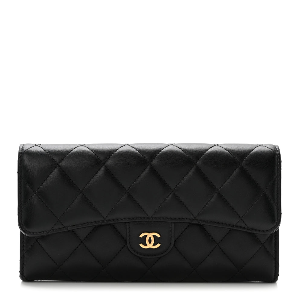 Chanel Lambskin Quilted Large Gusset Flap Wallet Black 1892315 ...