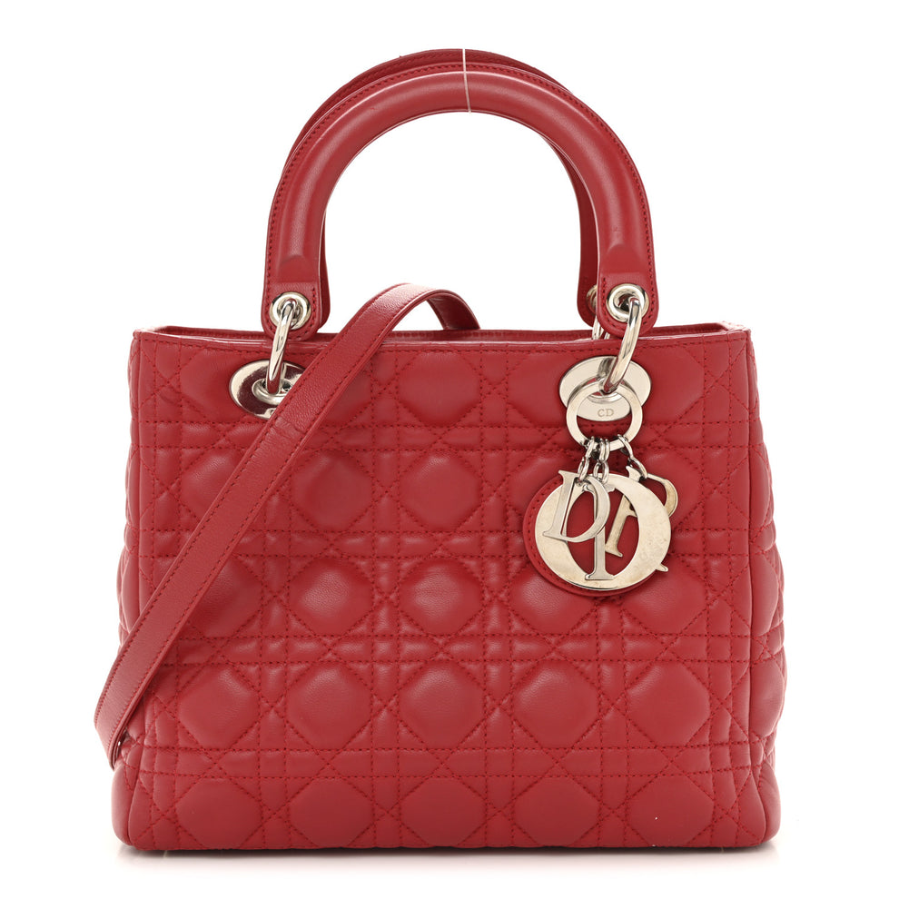 Christian Dior Lambskin Cannage Medium Lady Dior Red 1795921 – FASHIONPHILE