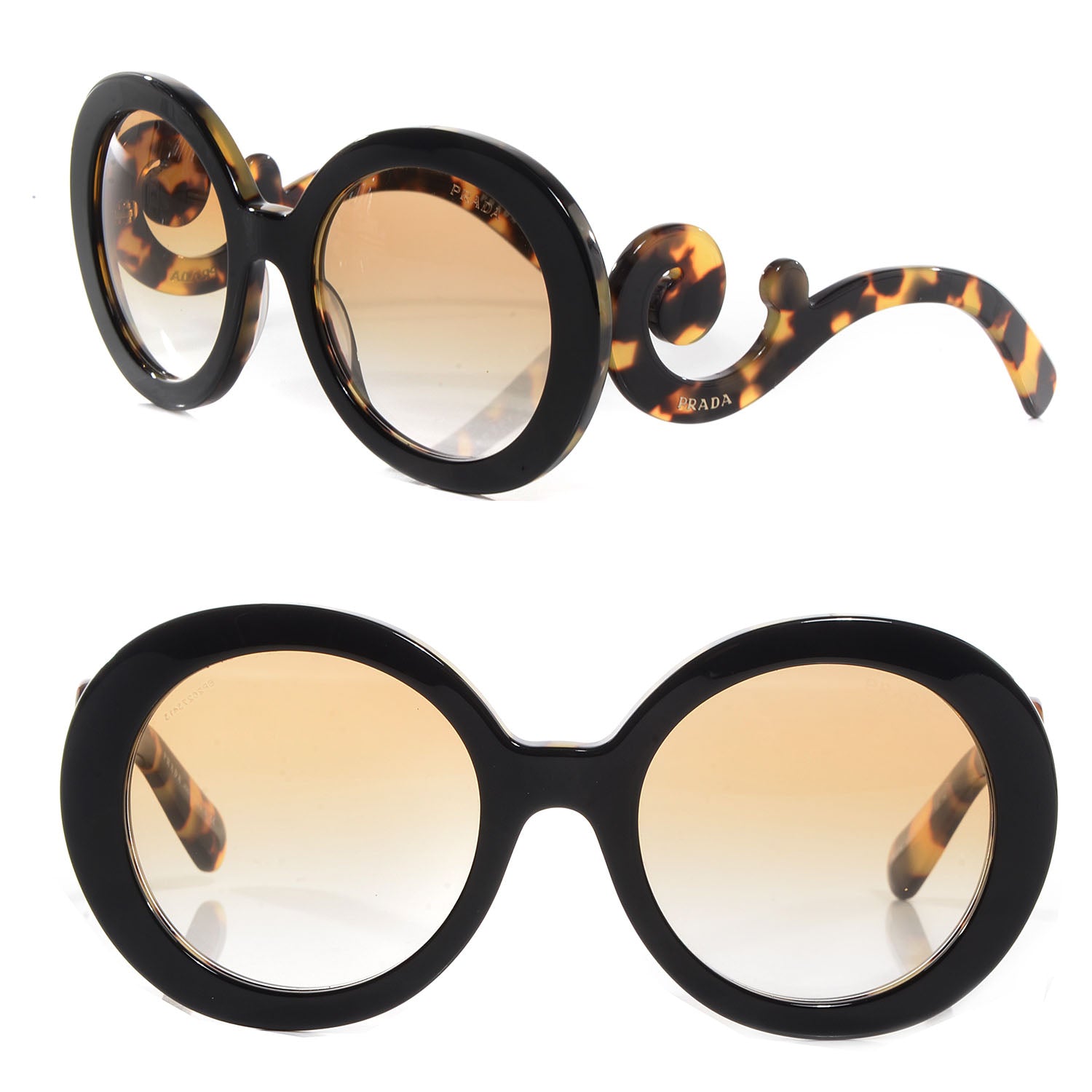 Prada Tortoise Shell Baroque Sunglasses SPR 27N Black 74992 – FASHIONPHILE