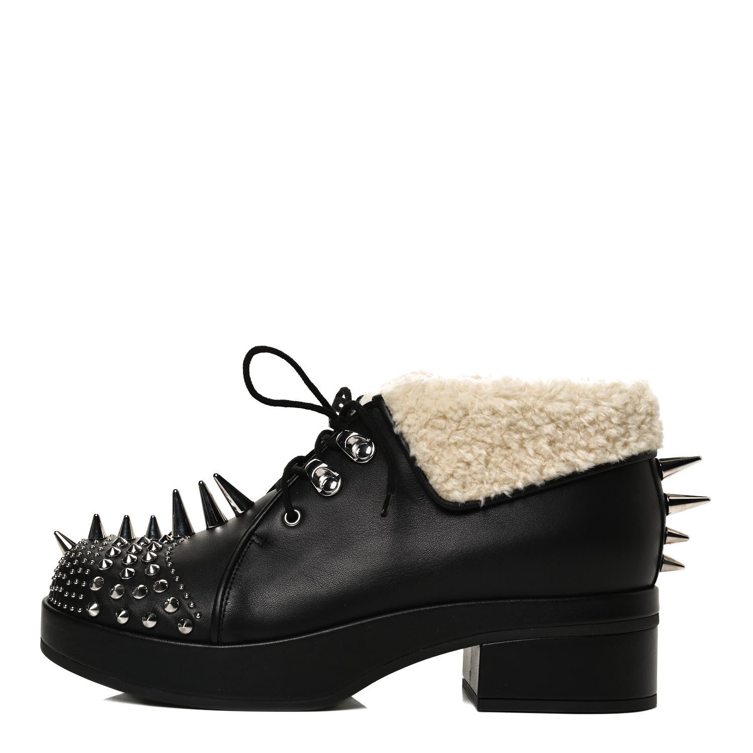 Gucci Calfskin Faux Shearling Studded Victor Ankle Boots 37.5 Black ...
