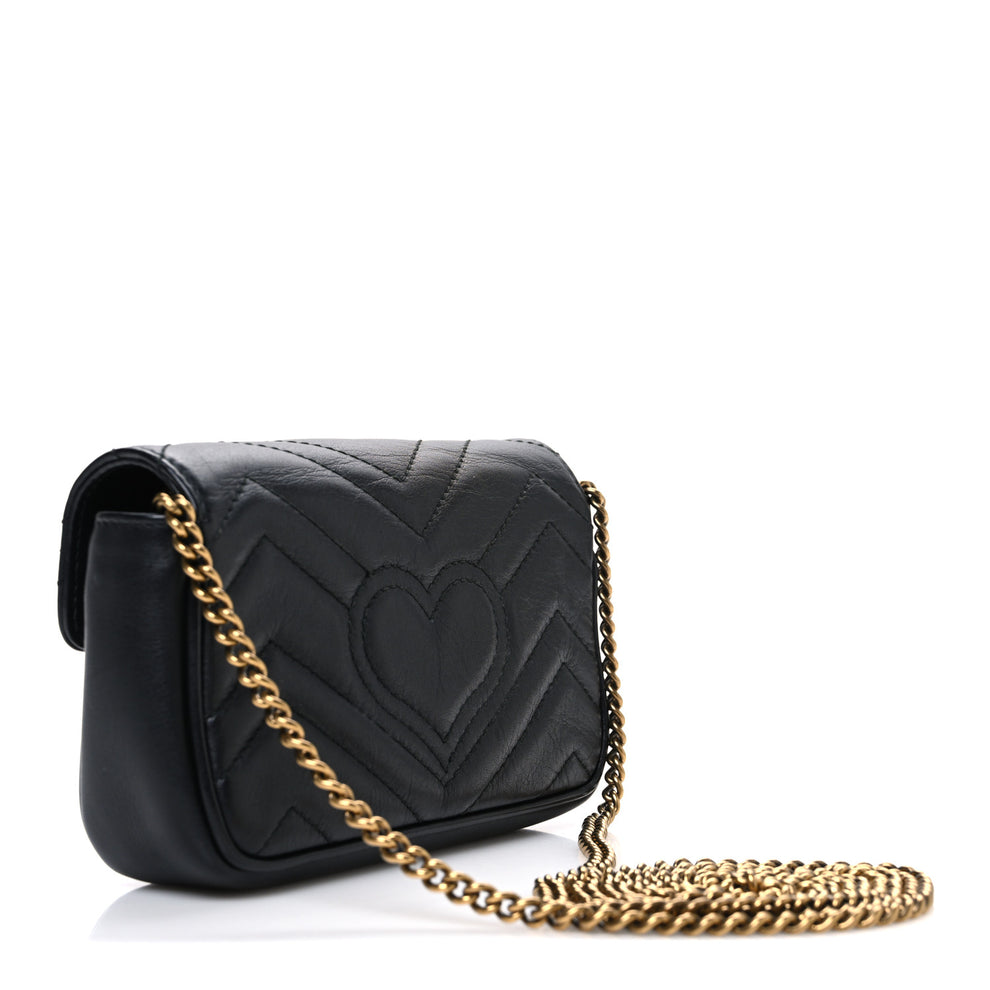 Gucci Calfskin Matelasse Super Mini GG Marmont Shoulder Bag Black ...