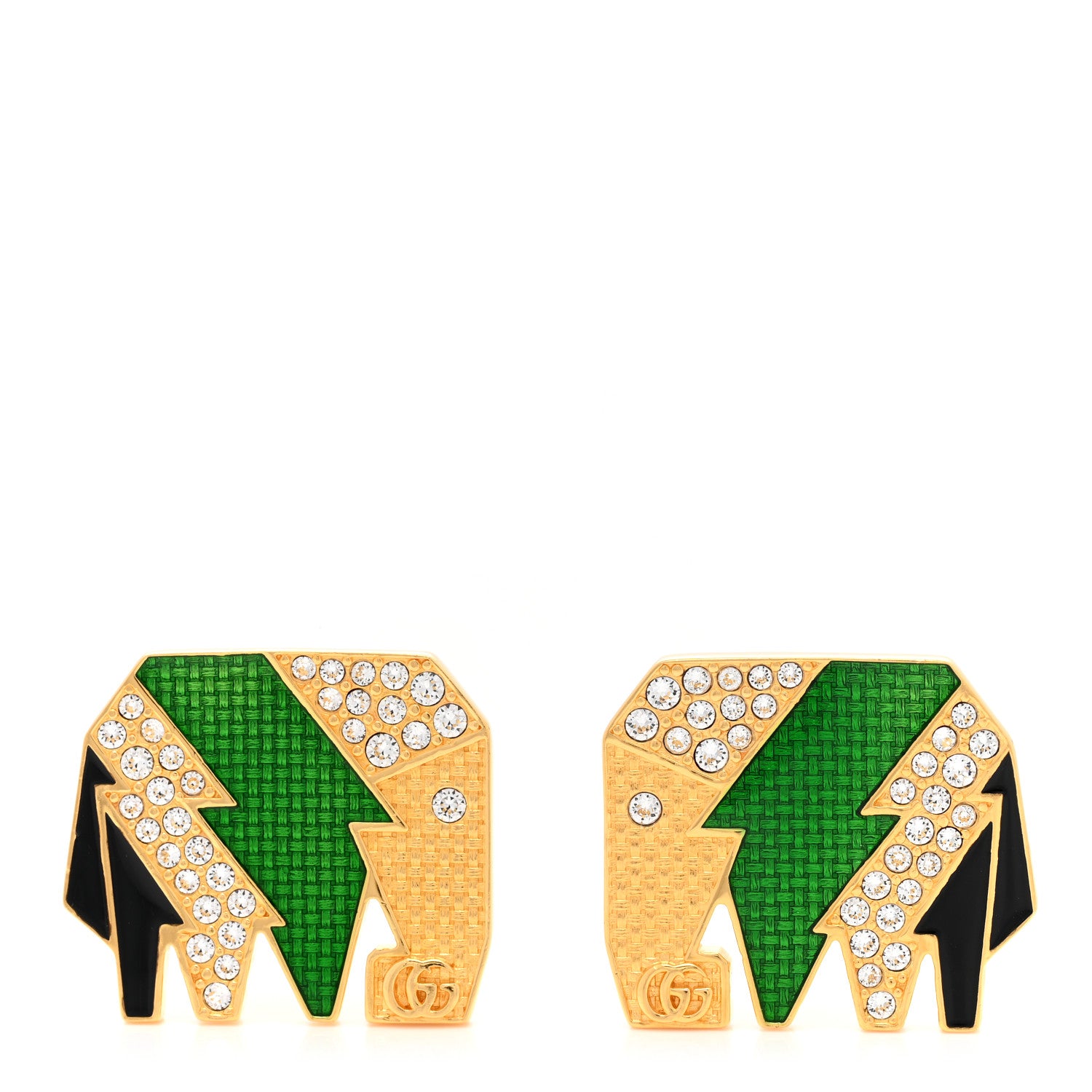 Gucci Metal Crystal Elephant Motif Clip On Earrings Green Gold 1206570 ...
