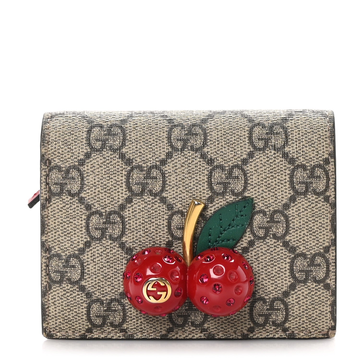 Gucci GG Supreme Monogram Cherry Embellished Card Case Wallet Hibiscus ...