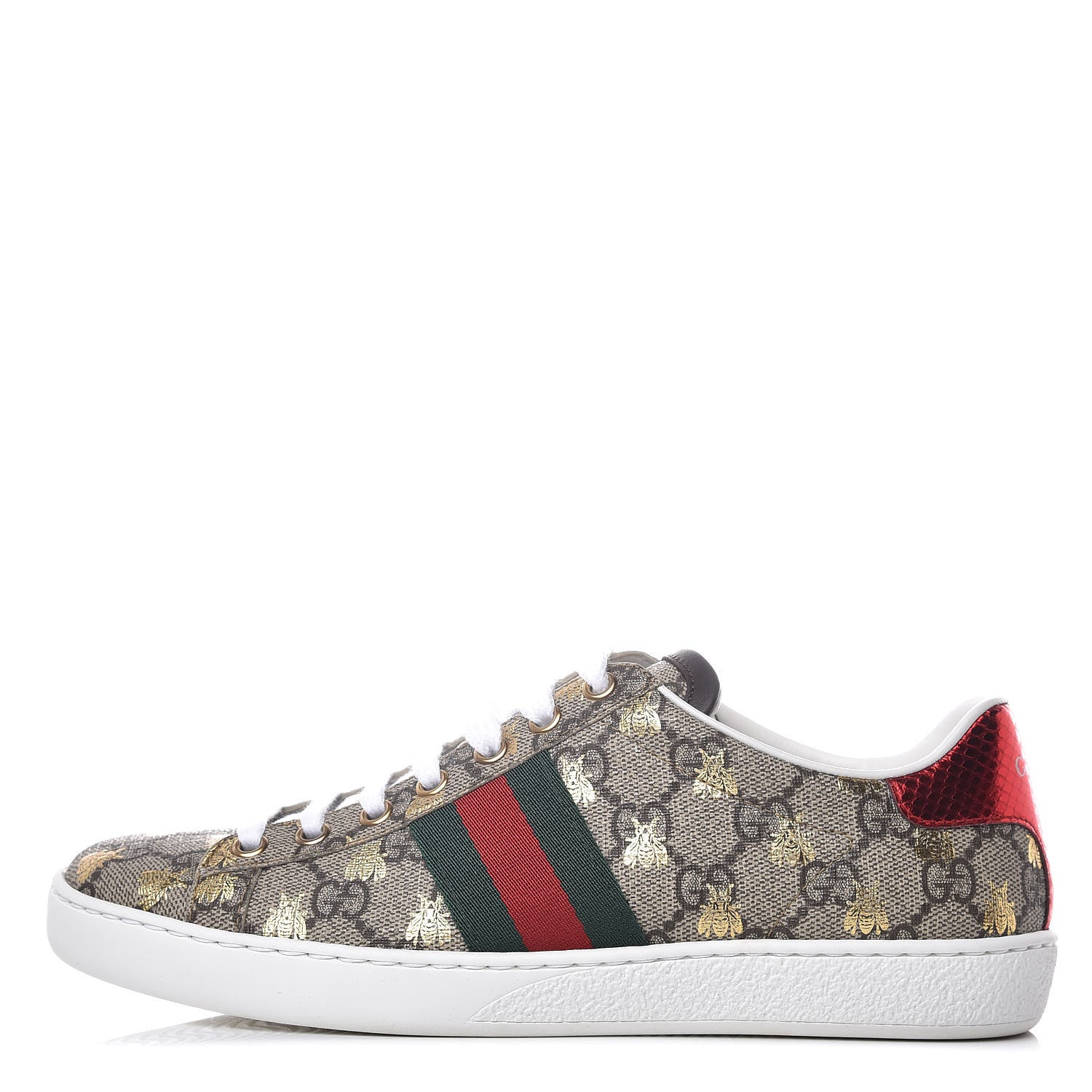 Gucci GG Supreme Monogram Bees Ayers Web Womens Ace Sneakers 37 Beige ...
