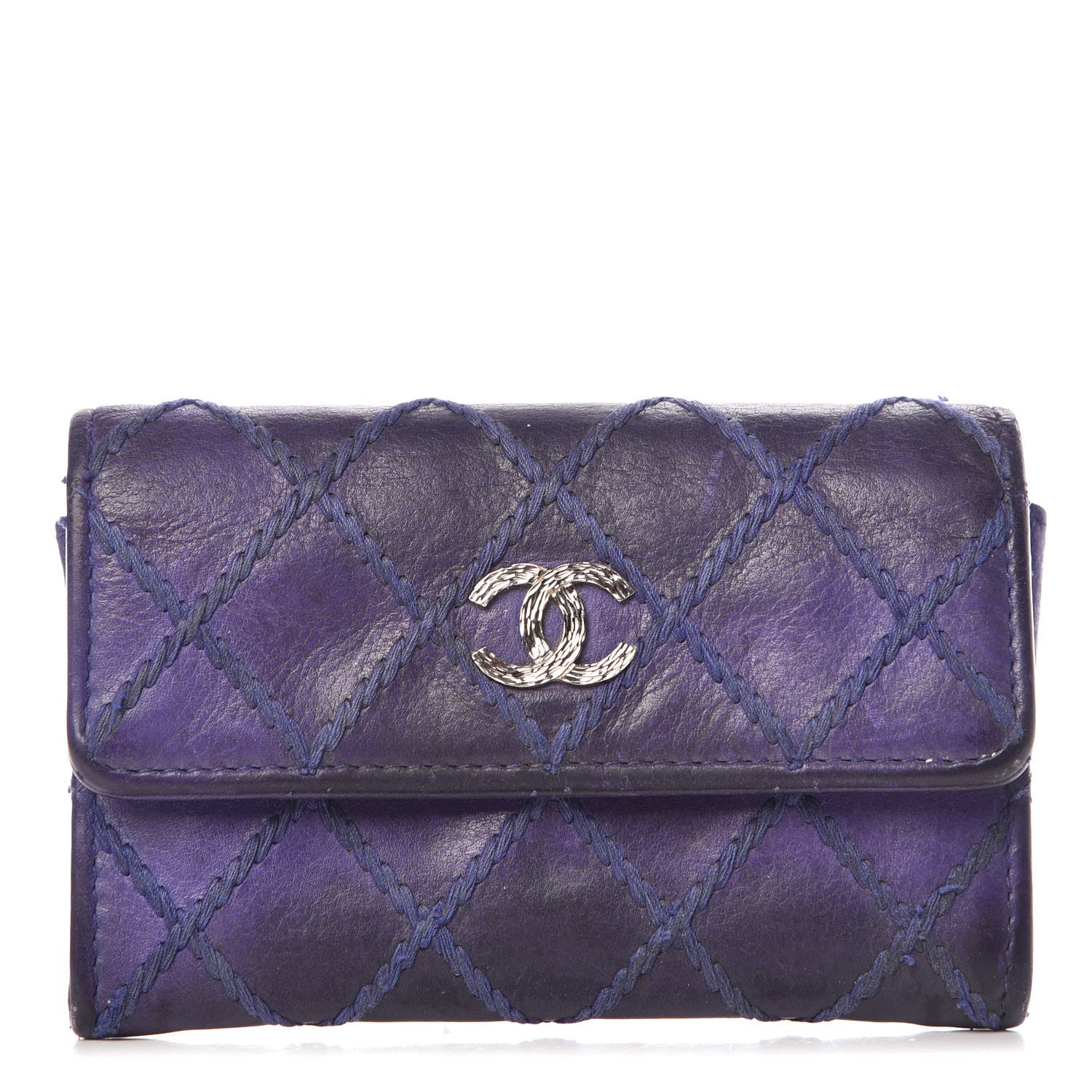 Chanel Calfskin Diamond Stitched Card Holder Wallet Purple 385404 ...