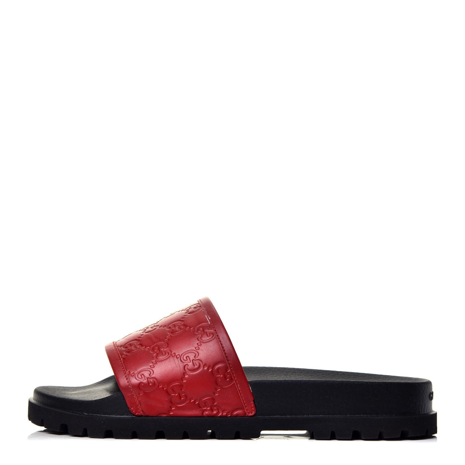 Gucci Guccissima Signature Mens Lug Sole Slide Sandals 9 Hibiscus Red ...