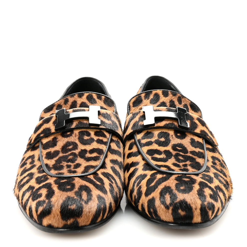 Hermes Moire Calfskin Leopard Print Womens Paris Loafers 40 Gold Black ...