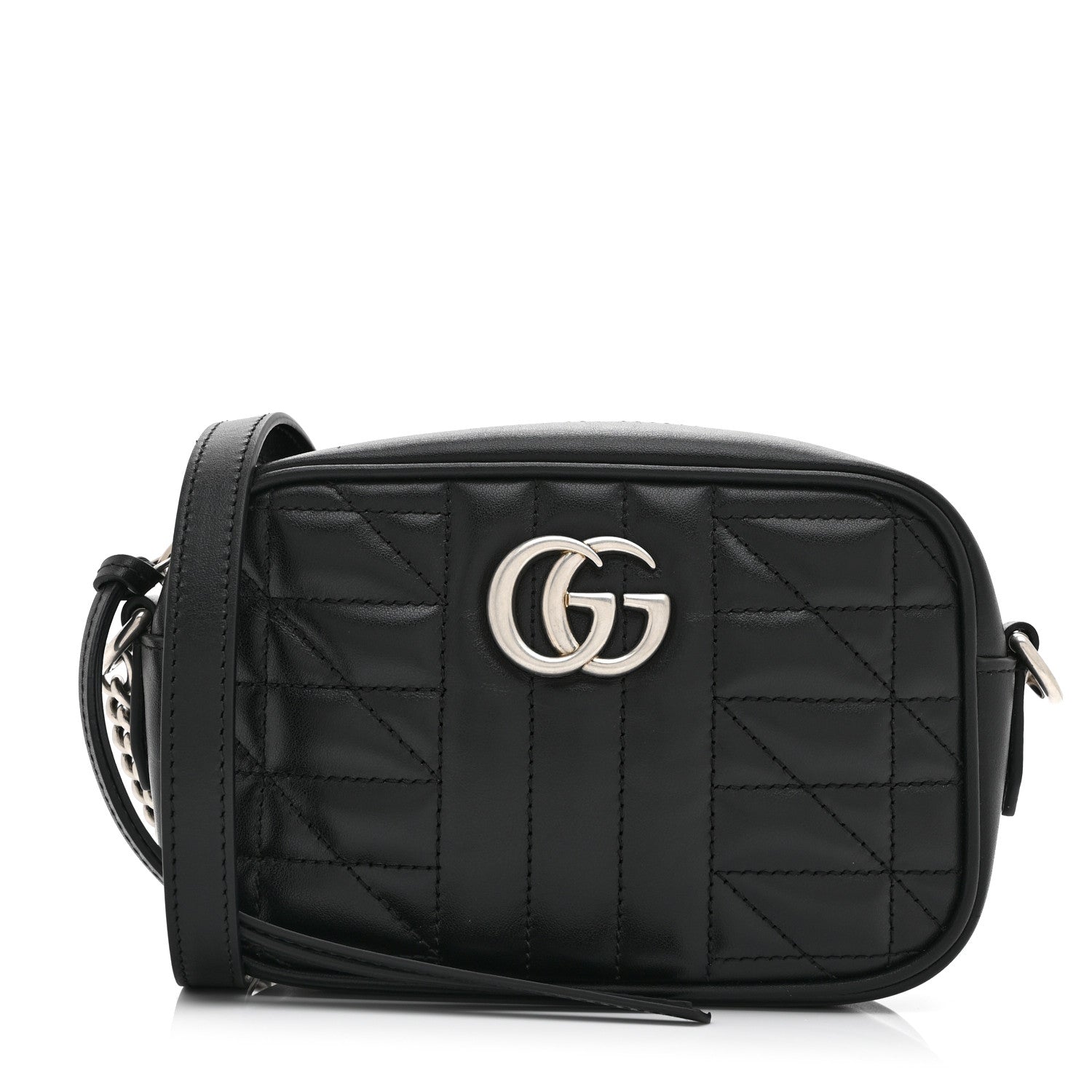 Gucci Calfskin Matelasse Aria Mini GG Marmont Chain Shoulder Bag Black ...