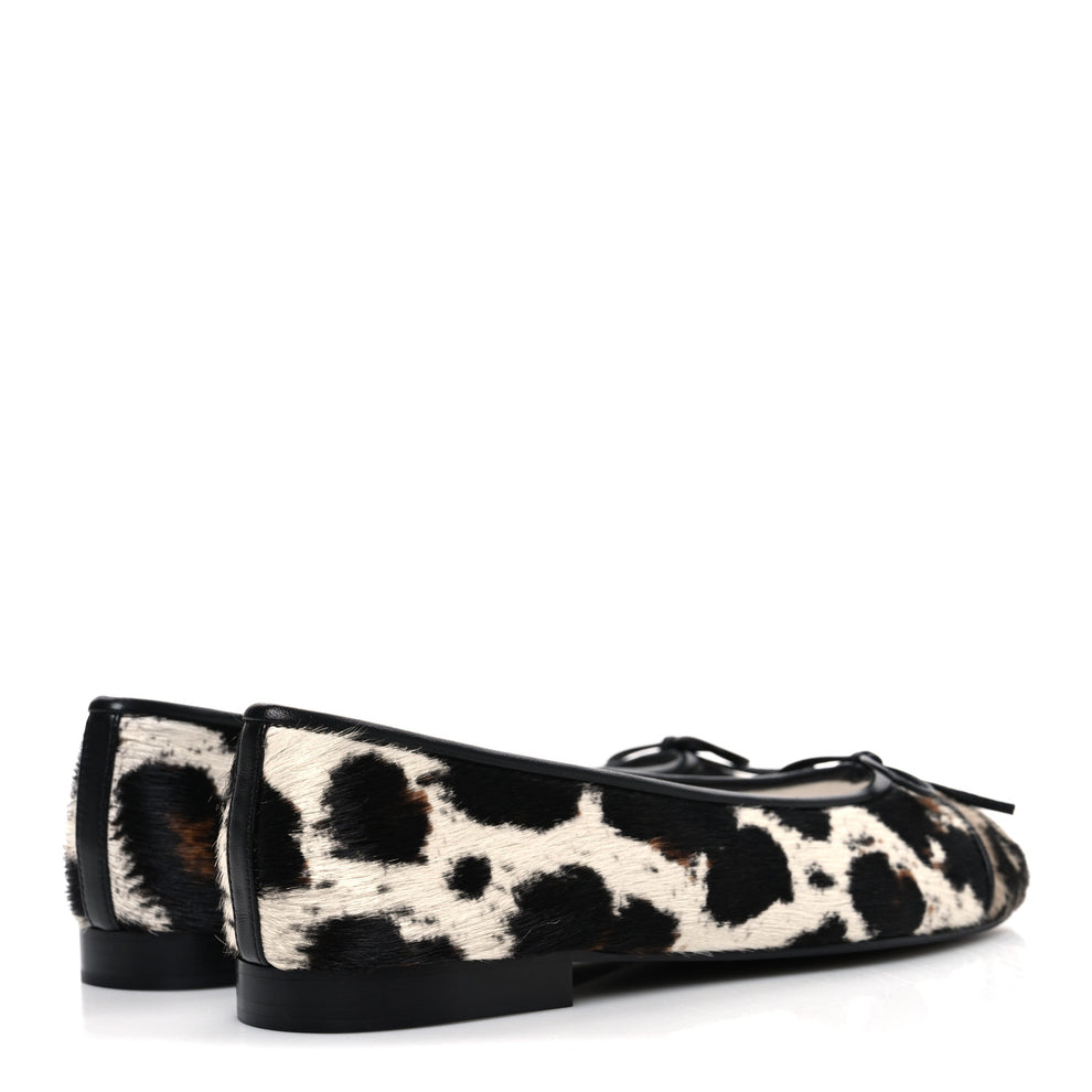 Chanel Pony Hair Cap Toe CC Ballerina Flats 37.5 White Brown Black ...