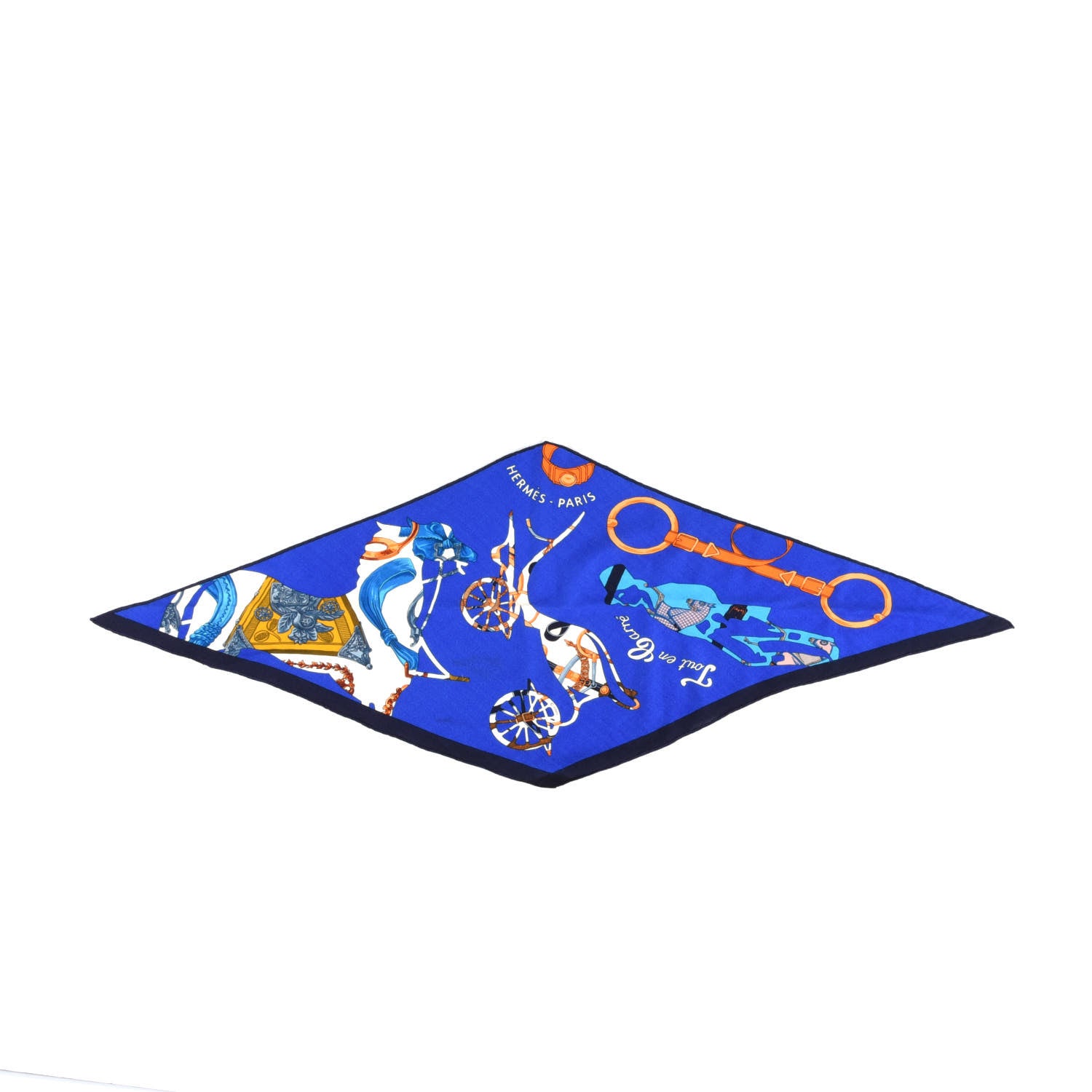 Hermes Cashmere Silk Tout En Carre Losange Shawl MM Bleu Royal Orange ...