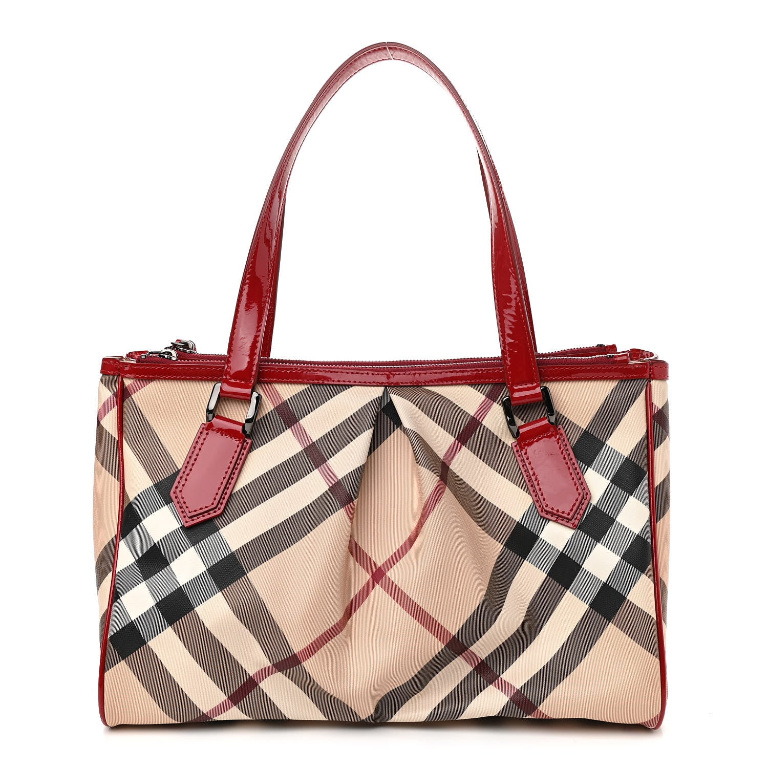 Burberry Patent Nova Check Medium Melbury Tote Red 968644 – FASHIONPHILE
