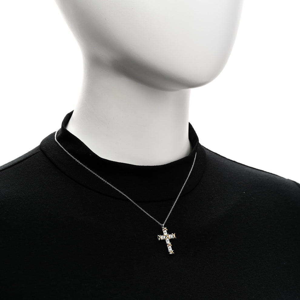 Tiffany Platinum 18K Yellow Gold Diamond Schlumberger Ten Stone Cross ...